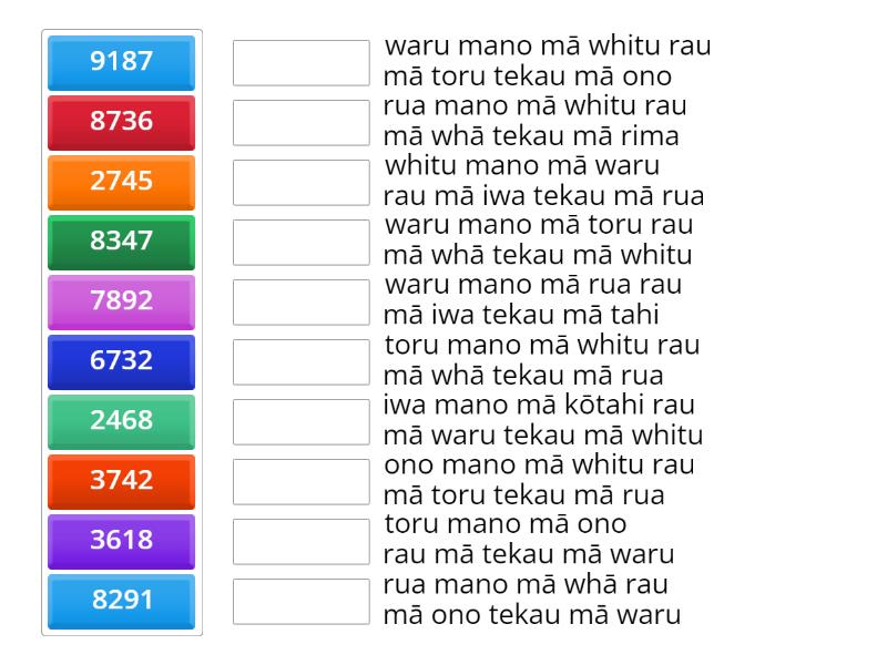 Te Reo Numbers Renae;] - Match up