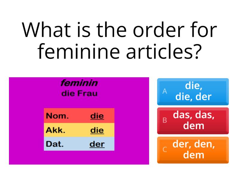 Let´s practice german feminine articles_ - Quiz