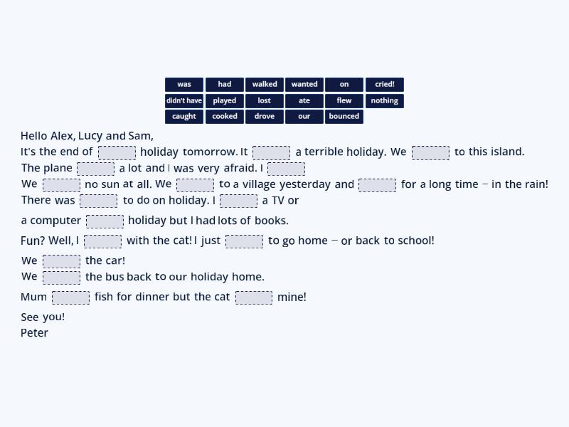 My holiday - past simple - Completar la frase