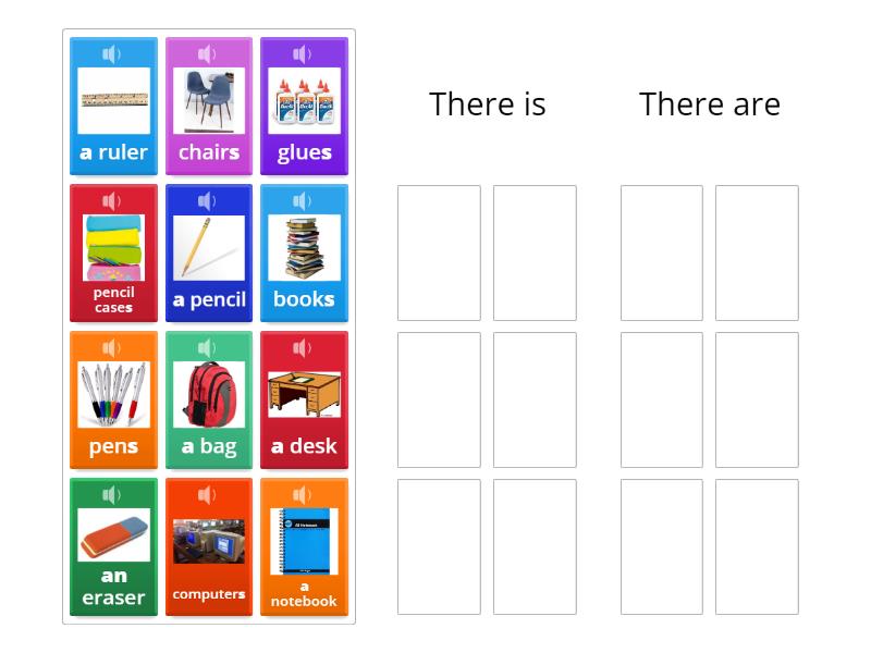 There is / There are (school objects) - Group sort