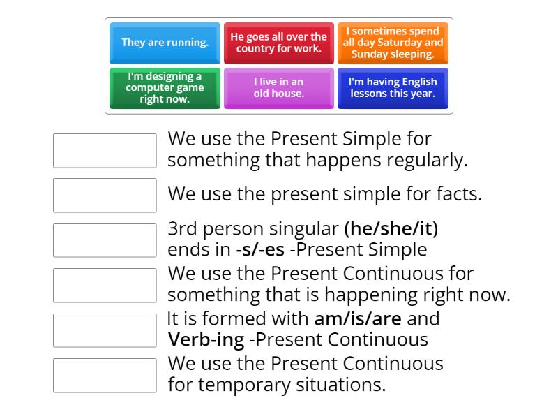 Present Simple And Continuous Use Match Up
