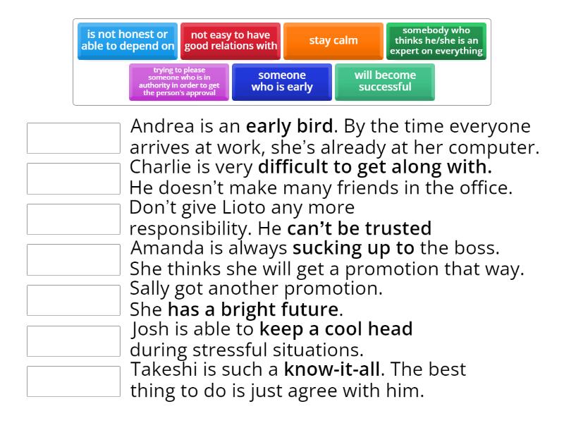 Describing Workers - Vocabulary 3 - Match up