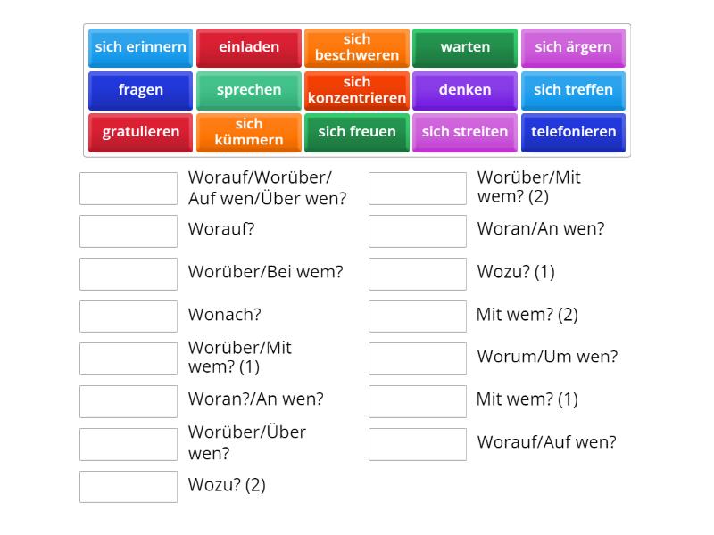 Verben mit festen Präpositionen-Fragewort - It's a Match