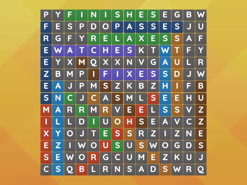 FIND THE VERBS! "S" third person rule - Wordsearch