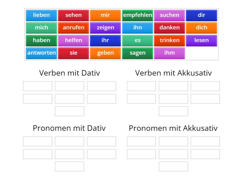 Verben/Pronomen - Dativ & Akkusativ - Group sort