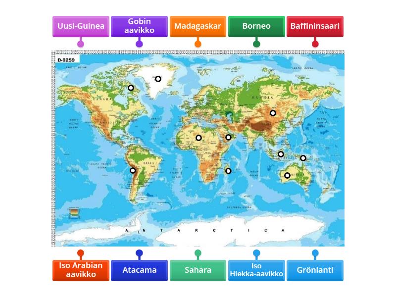 Maailman suurimmat saaret ja aavikoita - Labelled diagram