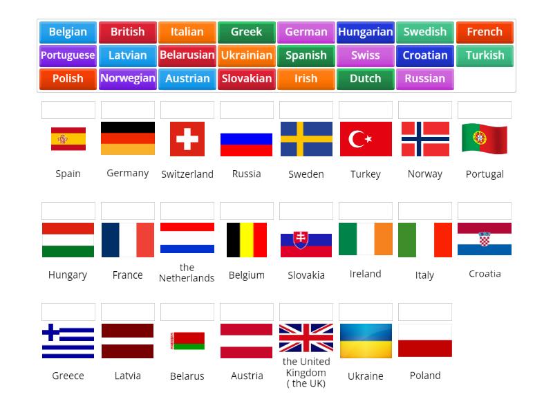 Countries and nationalities in Europe - Match up