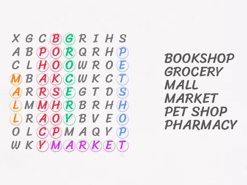 Unit 7. Lesson 2. Shops and Shopping. - Sopa de letras