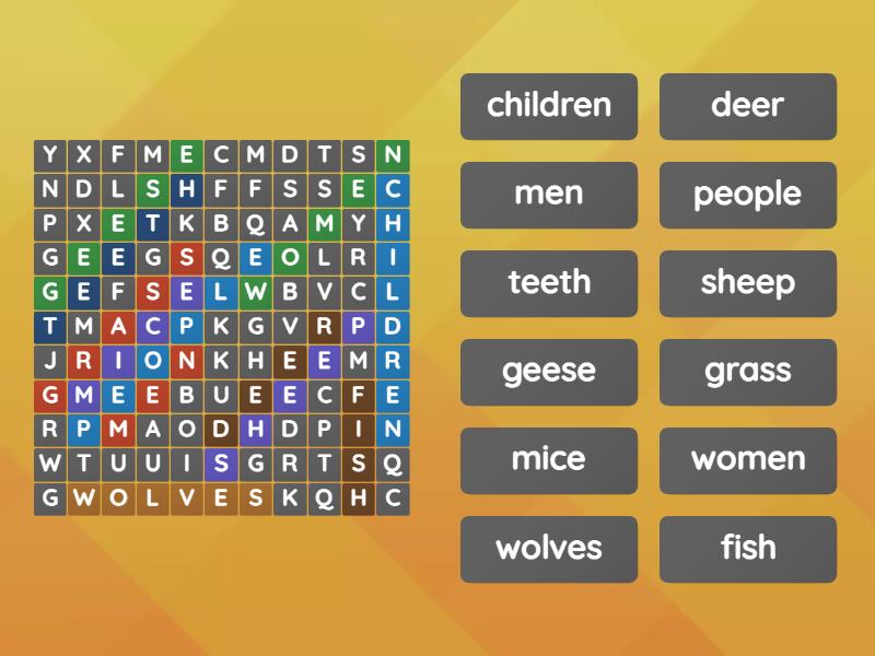 Irregular Plural Nouns Word Search - Caça-palavras