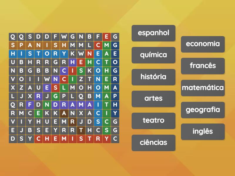 School Subjects - Wordseach (kids) - Caça-palavras