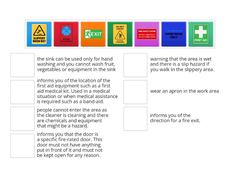 match the following signs with the correct procedure or instruction you ...