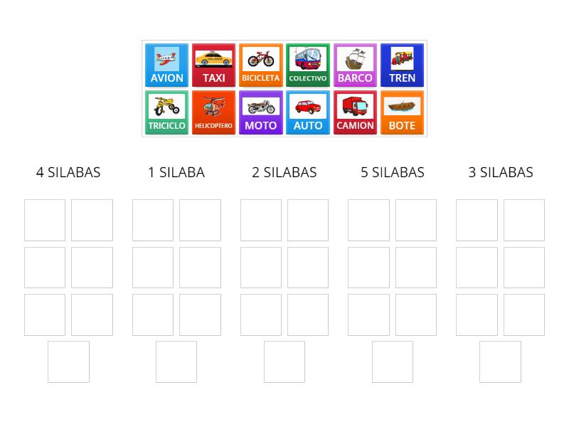 CONTAR SILABAS DE MEDIOS DE TRANSPORTE - Group sort
