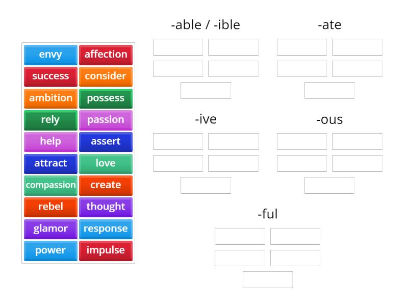 Adjective Suffixes: Describing People - Group sort