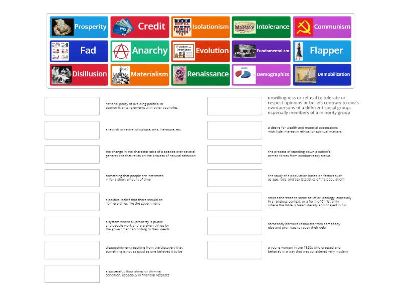 1920s Vocabulary - Match up