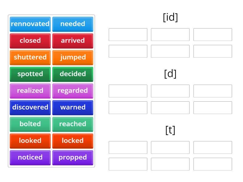 ED pronunciation 3 types of ending B1 - Group sort