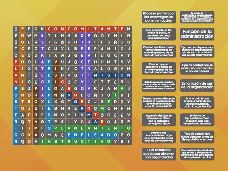 Planeamiento y control - Sopa de letras