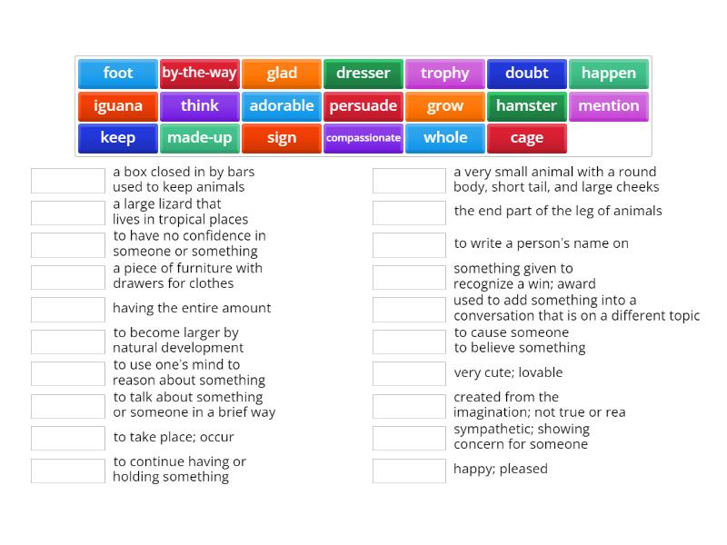 G3 Week 9 Vocab & Def Matching - Match up
