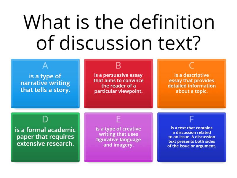 Definition and Purpose of the Discussion Text - Quiz