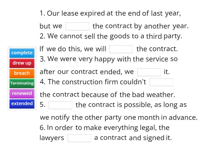 Business Contracts B1-B2 #6(4) Vocabulary - Complete the sentence