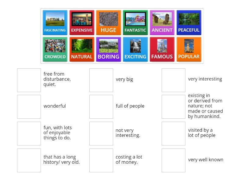 Adjectives to describe places. - Match up