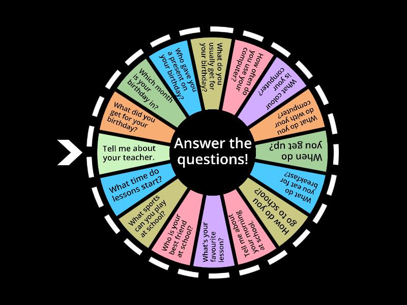 ACADEMY STARS 5 UNIT 8 A2 Flyers: Speaking questions - Spin the wheel