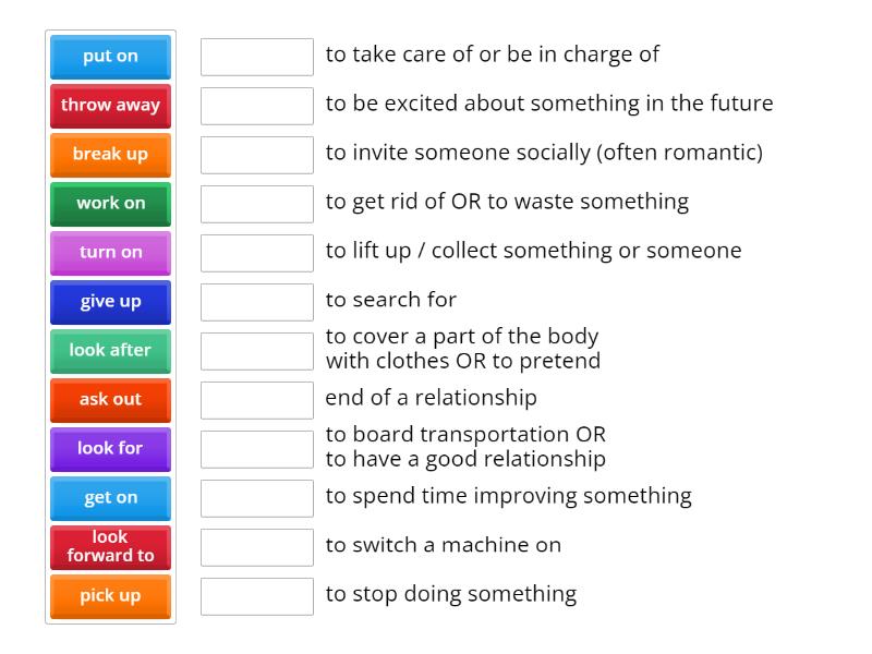 Week 11 - Common phrasal verbs vocabulary - Une las parejas