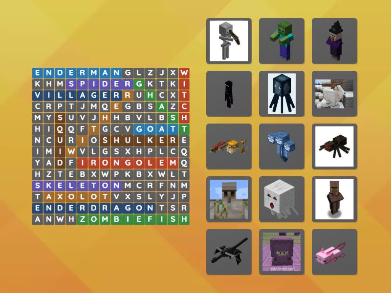 Minecraft mobs (english) - Wordsearch