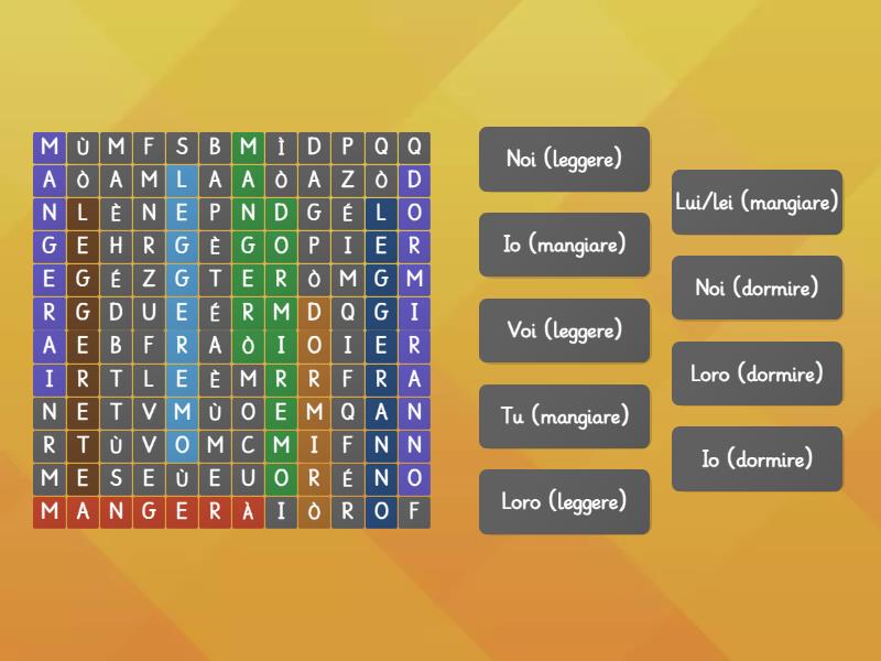 Futuro semplice - Sopa de letras