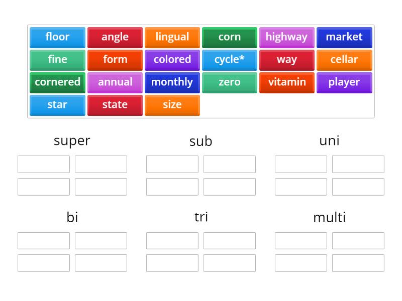 All star phonics D super-/sub-/uni-/bi-/tri-/multi- - Group sort