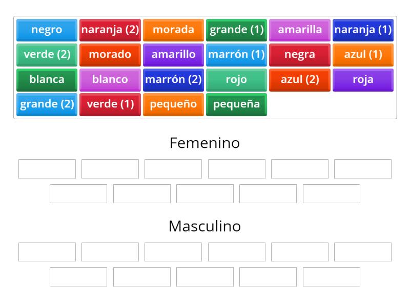 femenino/masculino adj - Group sort