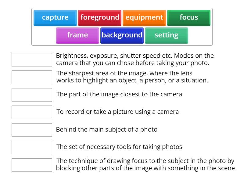 Photography vocabulary review - Match up