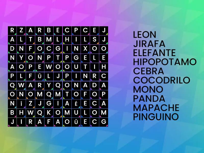 Animales del zoologico - Wordsearch