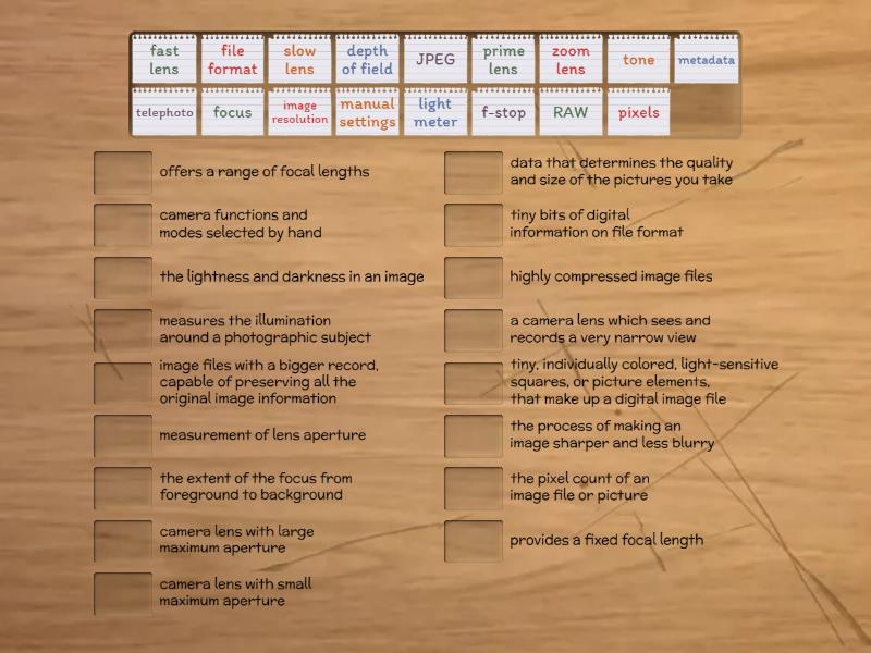 Digital Photography-UNIT 2 Flashcard Practice - Match up