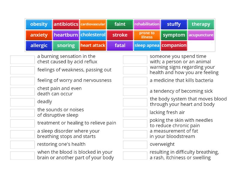 Health Vocabulary - Match up