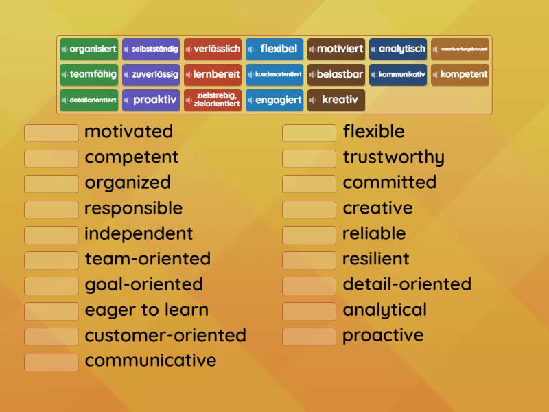arbeitsbezogene Adjektive - work-related adjectives - Match up