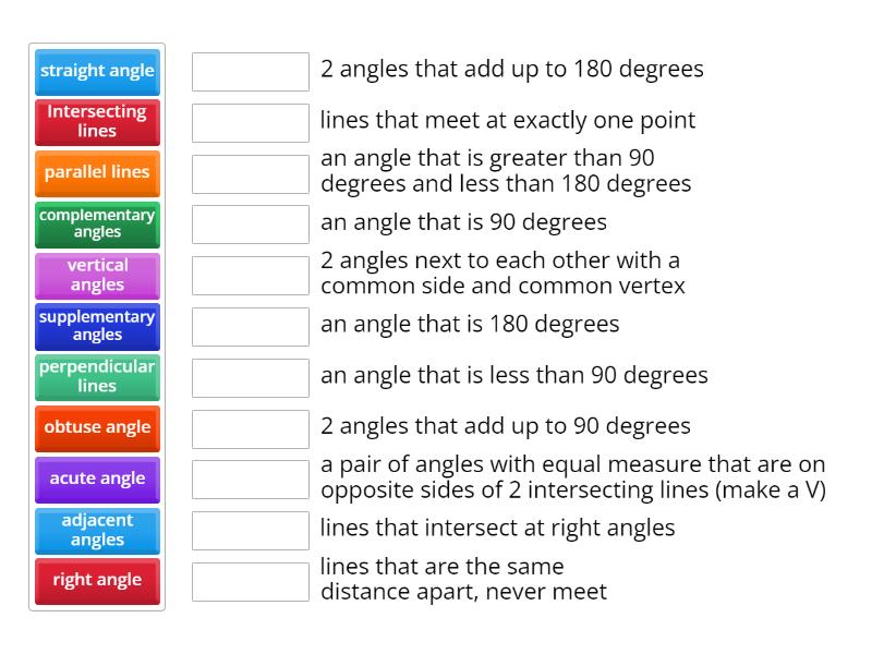 Math Flashcards on Angles - Match up