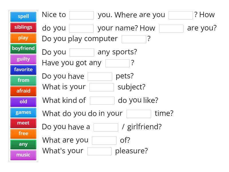 Getting to know you - Complete the sentence