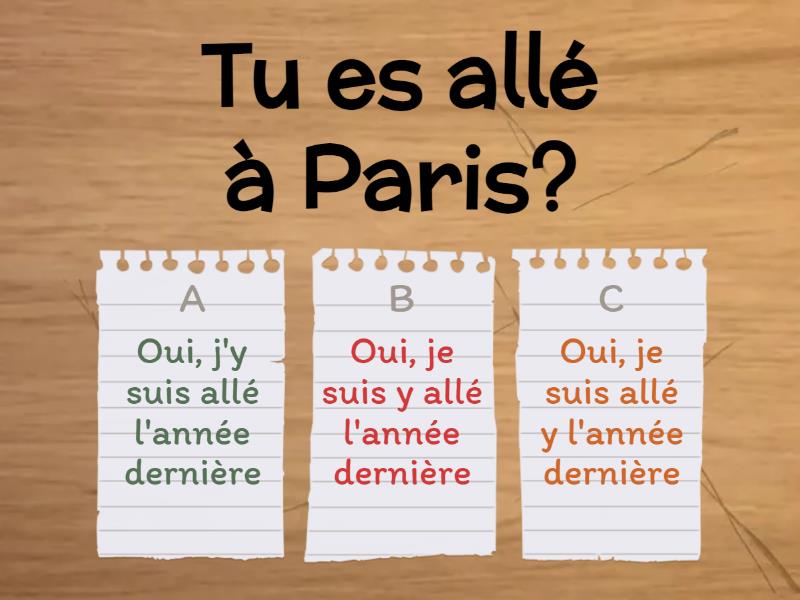 Pronom y et en (indiquer le lieu) A2 - Quiz
