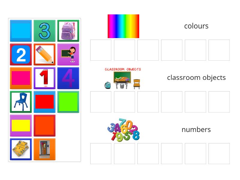 classroom objects - colours- numbers - Group sort