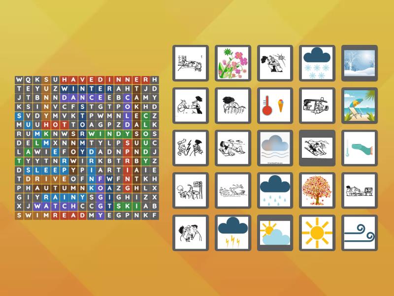 Weather and seasons + present continuous EF Elem 5C - Wordsearch