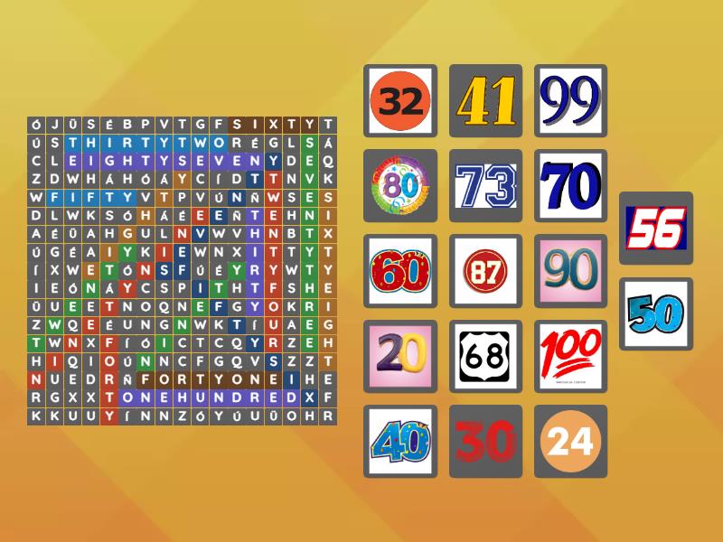 Numbers from 1 to 100 - Wordsearch