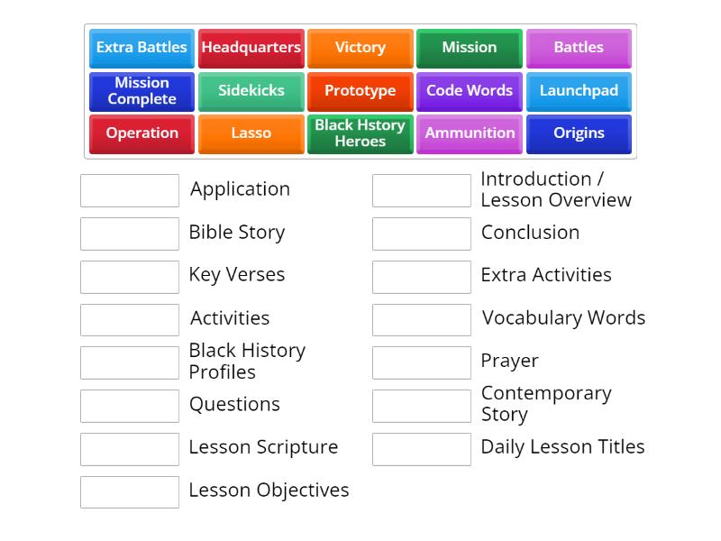 2024 VBS Lesson Components - Match up