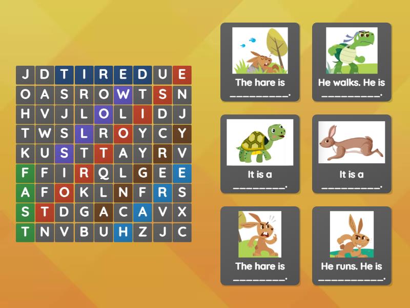 Hare and Tortoise simple words - Wordsearch