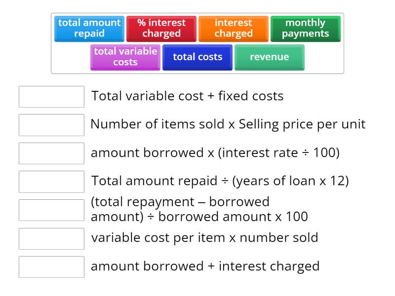 1.3.2 revenue, costs, profit calculations - Match up