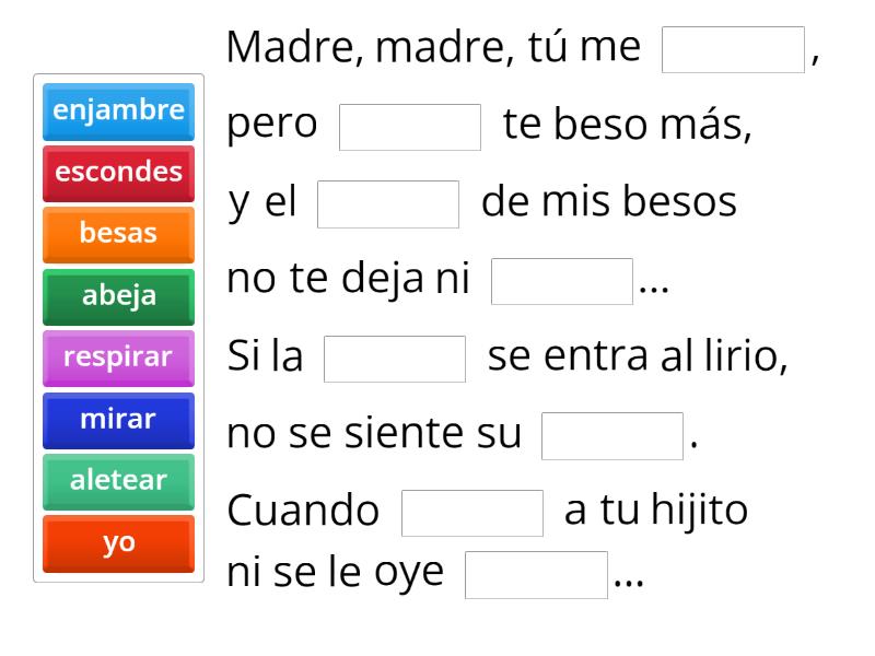 Caricia- Gabriela Mistral - Complete the sentence
