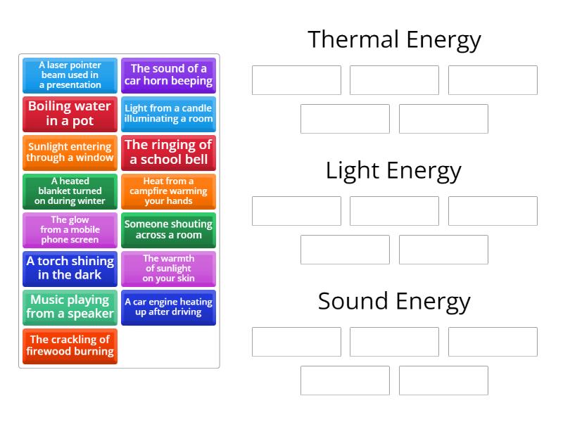 Thermal, Light, and Sound Energy - Group sort