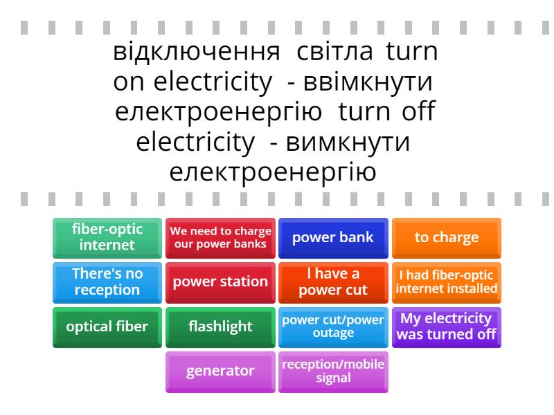 Electricity vocabulary - Find the match