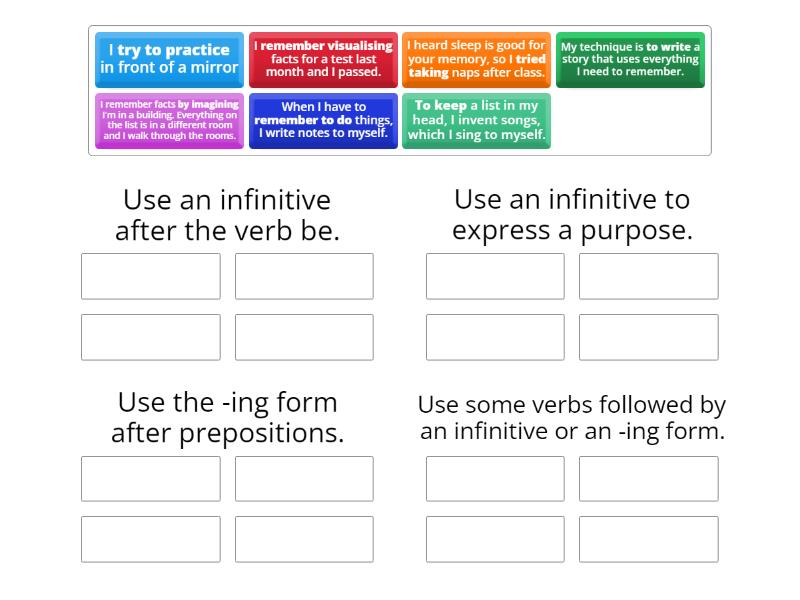 B2 Grammar: Rules for Infinitive and -ing forms - Group sort