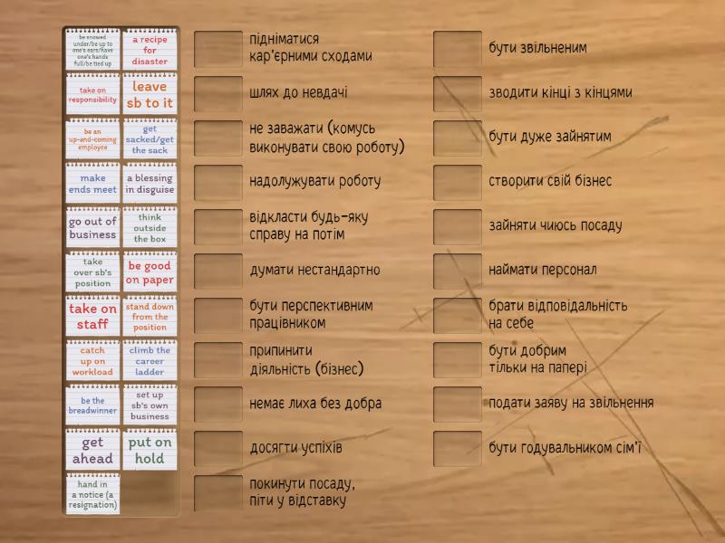 ZNO Leader B2. Unit 4. Phrasal verbs/Expressions/Idioms - Match up