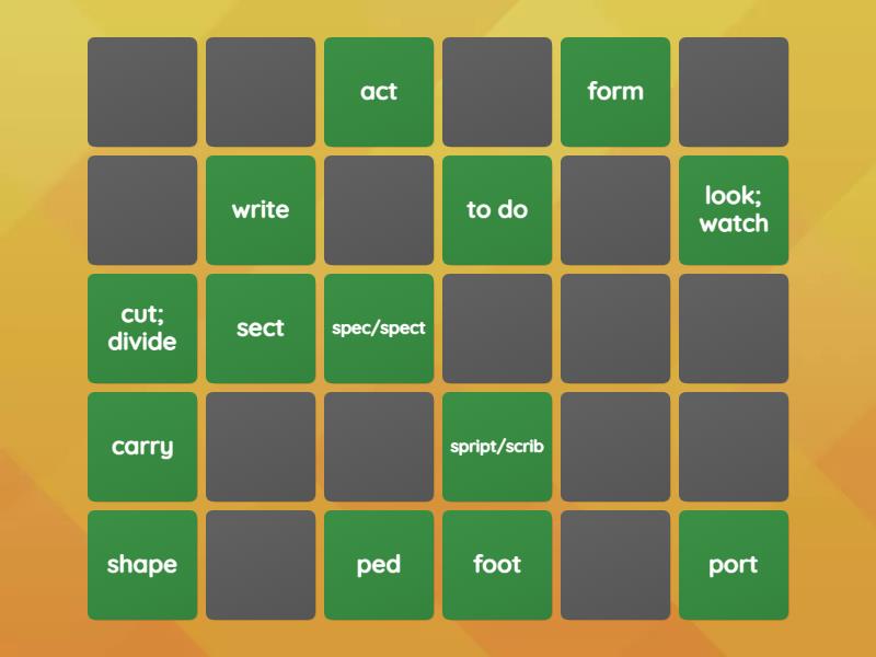 Common Root Words - Matching pairs